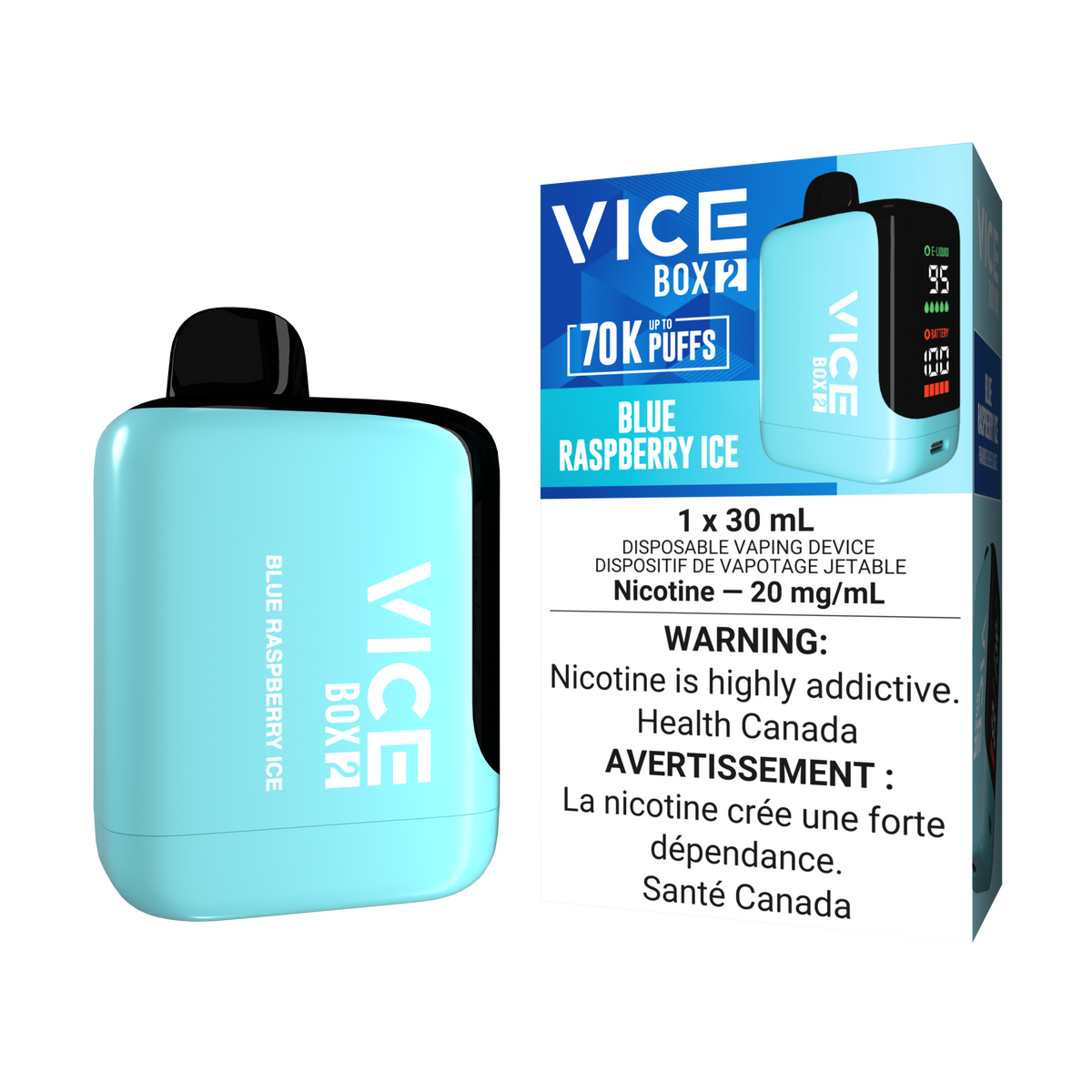VICE BOX 2 - DISPOSABLE - 70K - BLUE RASPBERRY ICE – OttawaVape